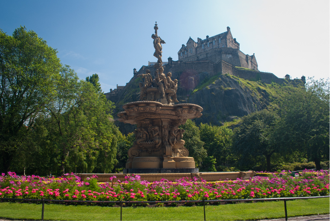 The Ross Fountain Mermaid Statues in Edinburgh, Scotland