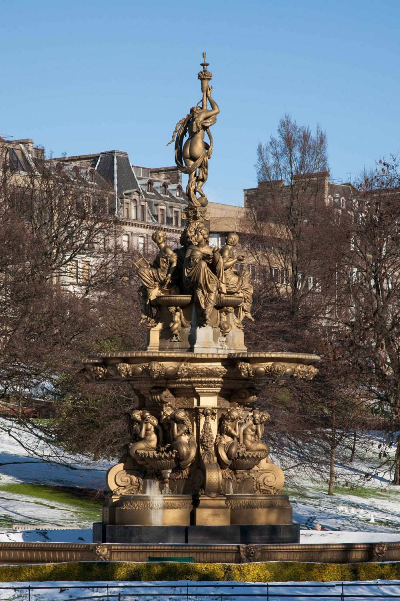 The Ross Fountain Mermaid Statues in Edinburgh, Scotland