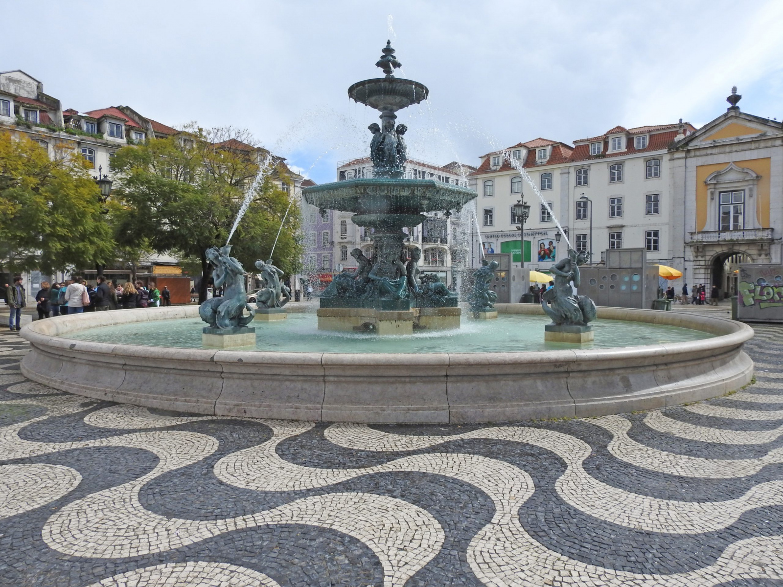 Mermaid Statues & Fountains at Rossio Square in Lisbon, Spain