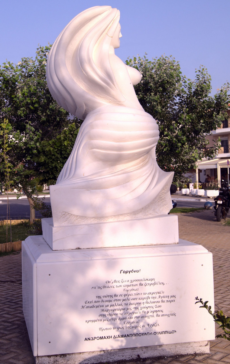 Mermaid statue Thessalonike at Skala Primos in Greece.