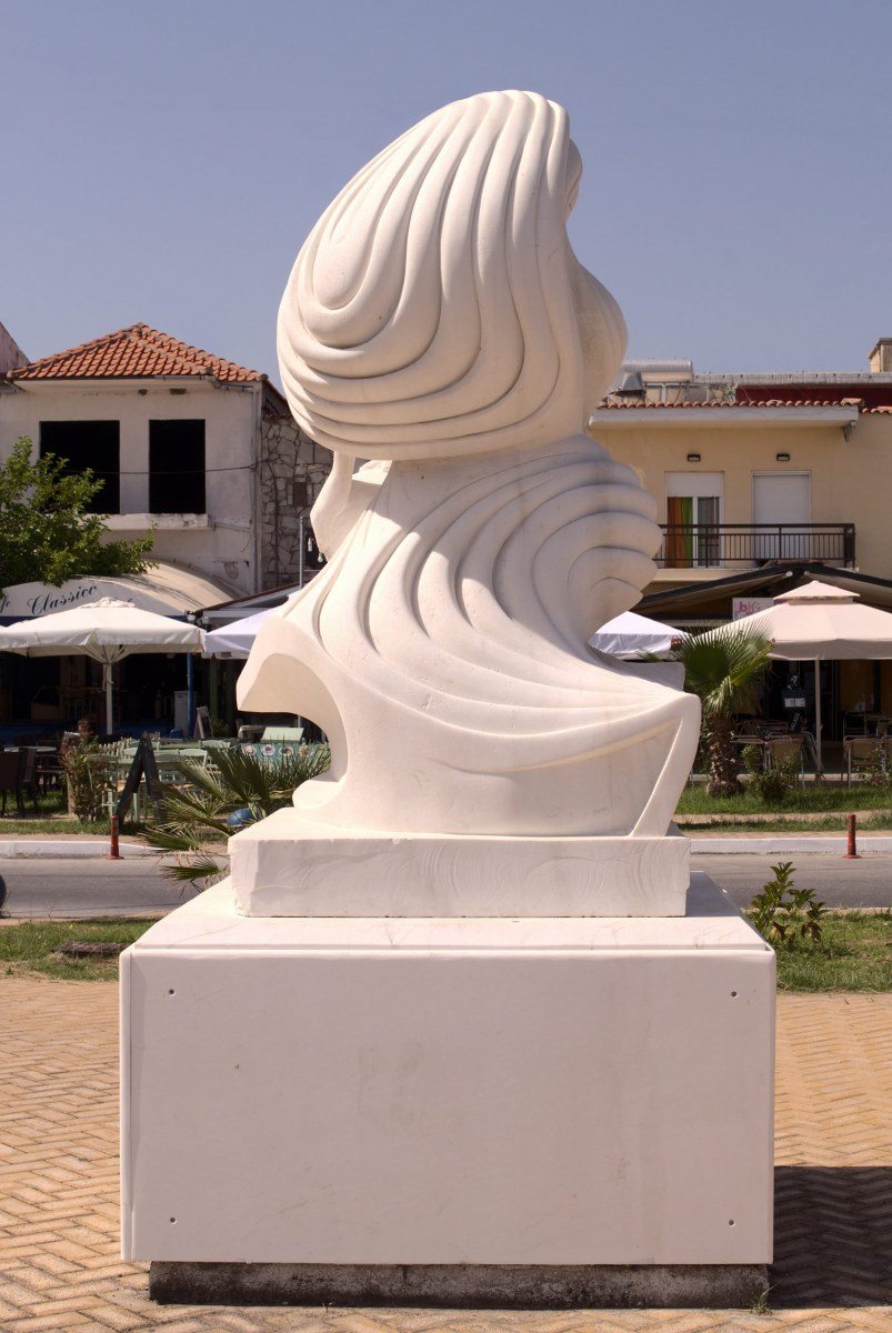 Mermaid statue Thessalonike at Skala Primos in Greece.