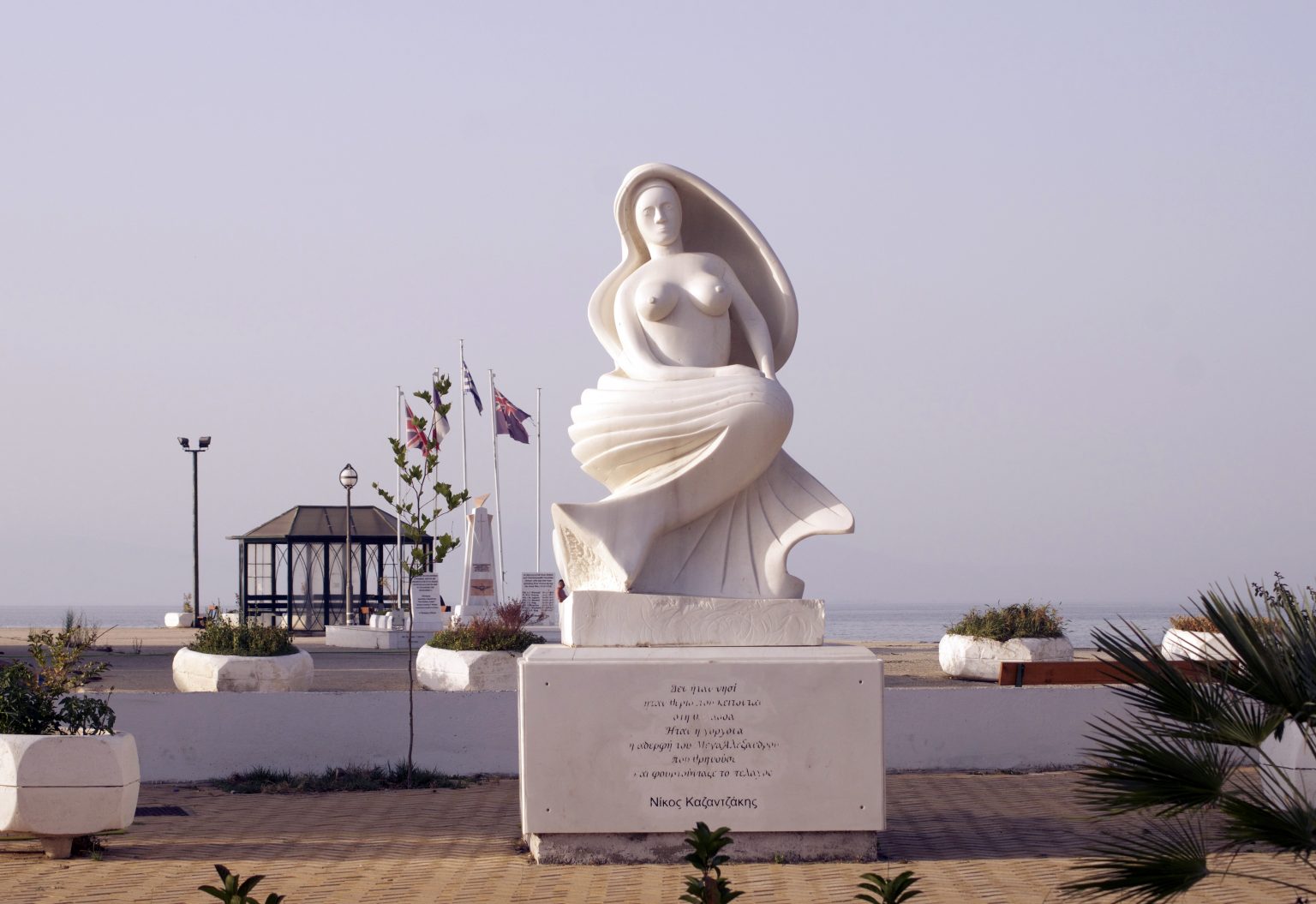 Mermaid statue Thessalonike at Skala Primos in Greece.